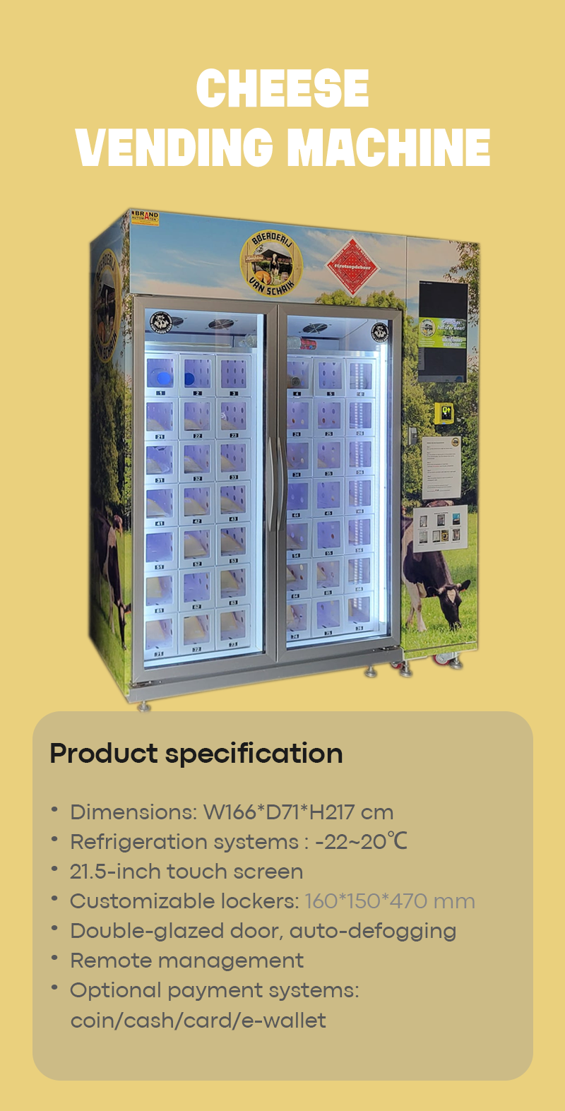 Cheese Vending Machine With Refrigeration -22~20℃
